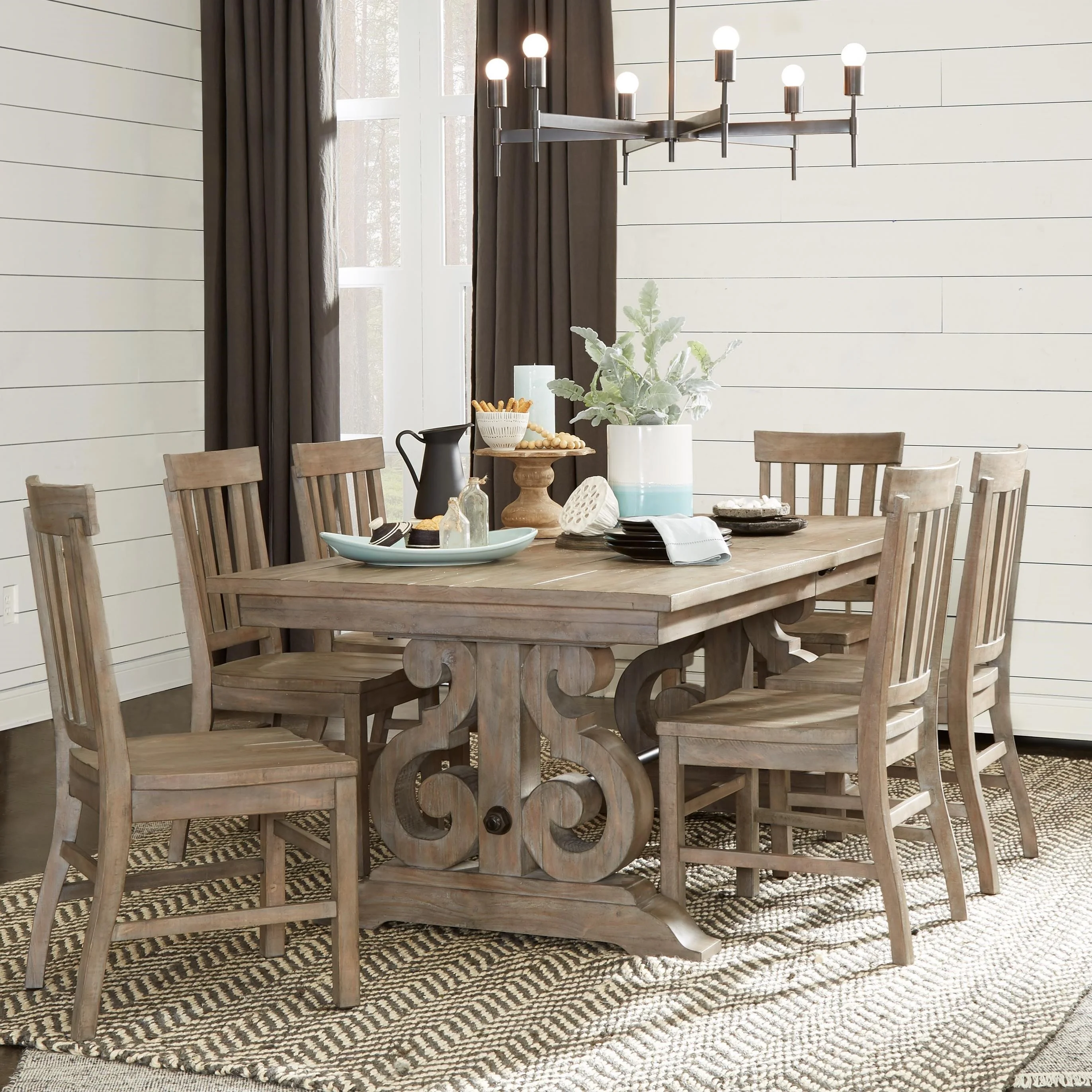 Magnussen Home Tinley Park D4646-20 Relaxed Vintage Rectangular Dining Table with Metal ...